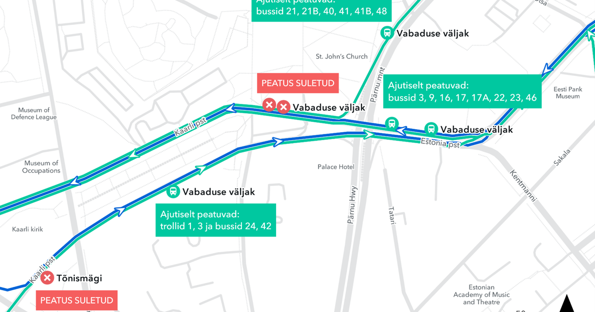 Vabaduse väljaku ja Tõnismäe peatus suletakse ajutiselt