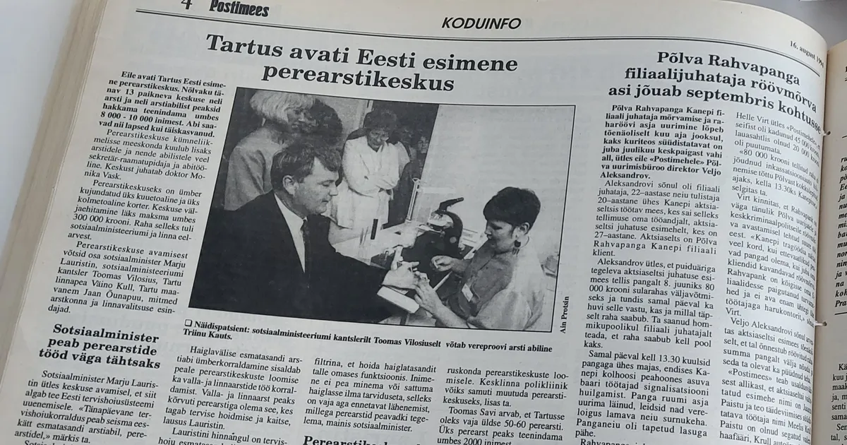 ARHIIVIVIDEO Eesti esimesed perearstid alustavad tööd Annelinna kahes ...