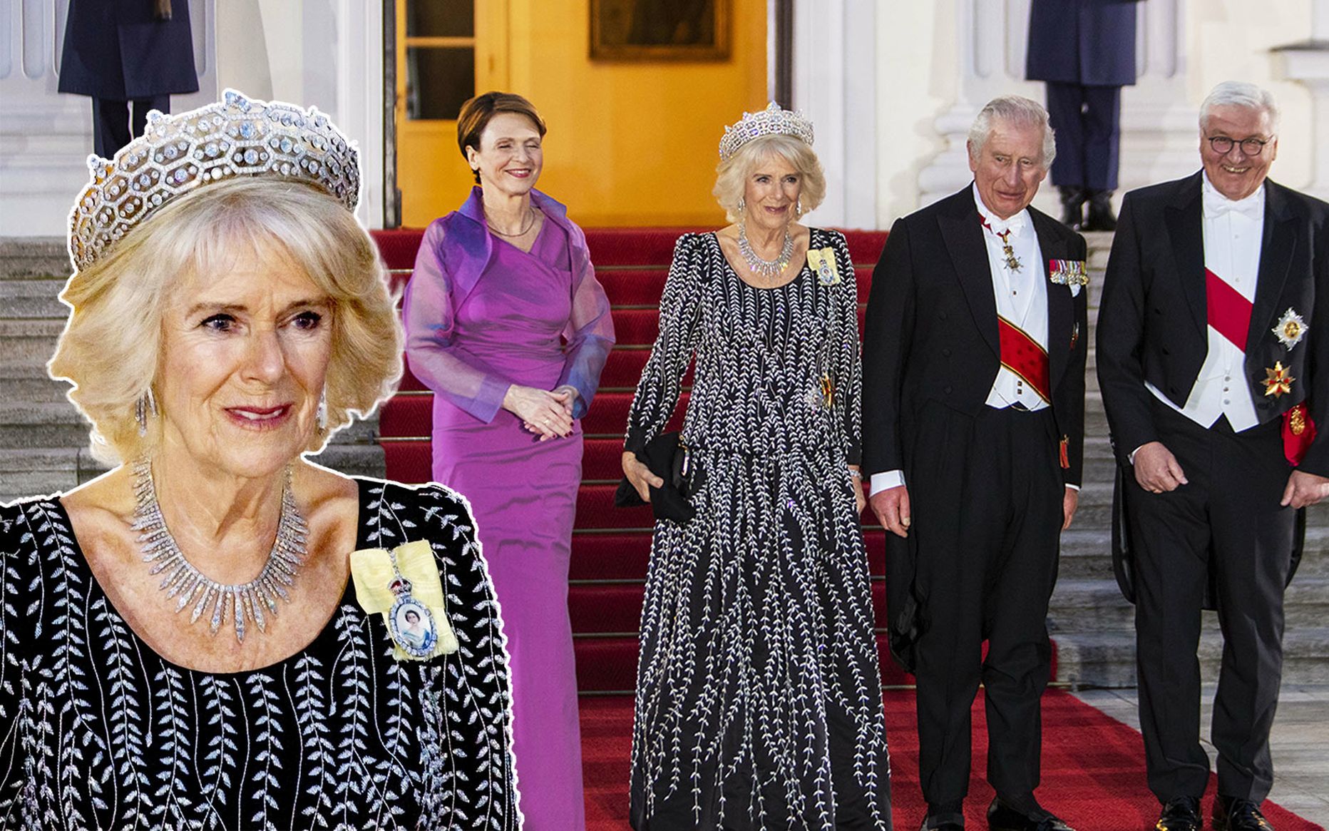 Karaliene konsorte Kamilla žilbina ar Karalienes Mātes diadēmu un ...