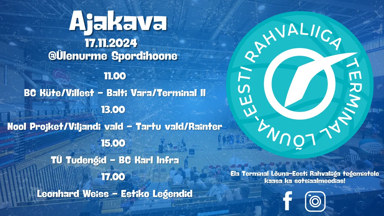 JÄRELVAADATAV Korvpalli Terminal Lõuna-Eesti Rahvaliiga mängupäev